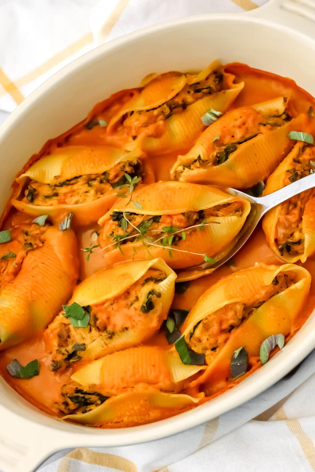 Vegan Pumpkin Alfredo Stuffed Shells - The Hidden Veggies