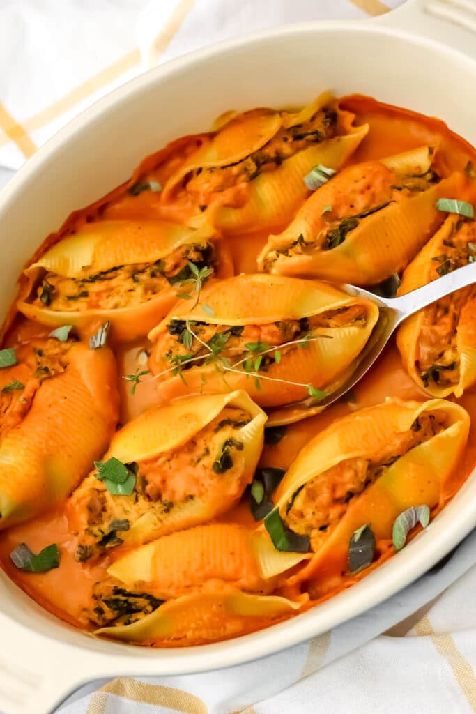 Vegan Pumpkin Alfredo Stuffed Shells - The Hidden Veggies