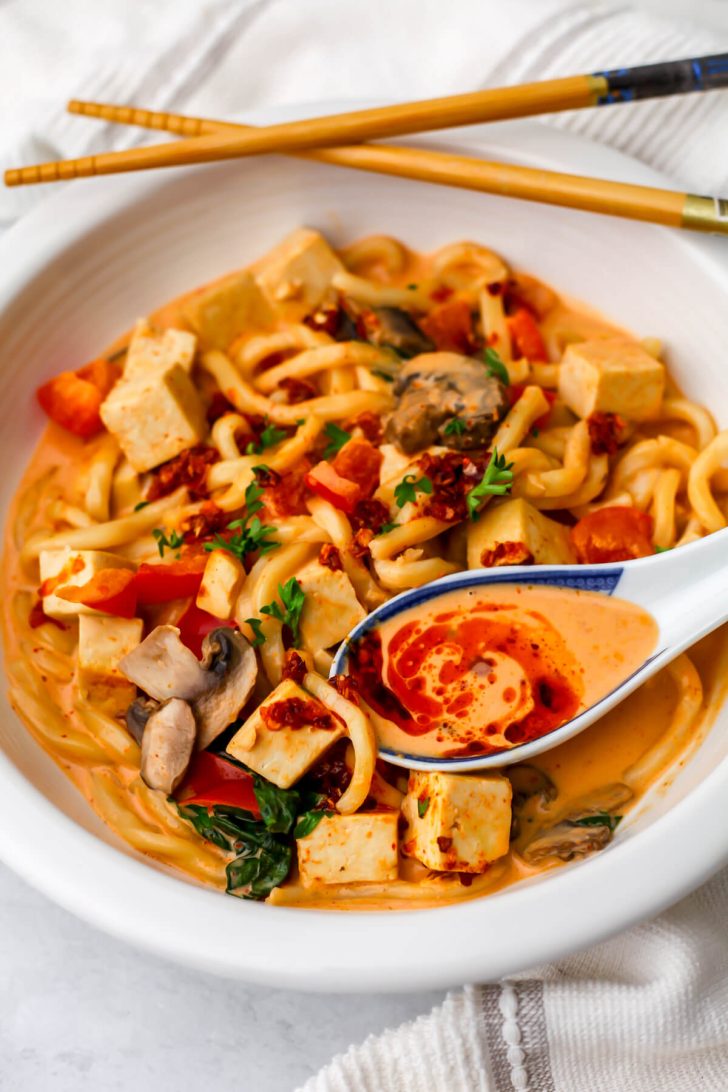 Thai Red Curry Noodles with Tofu - The Hidden Veggies